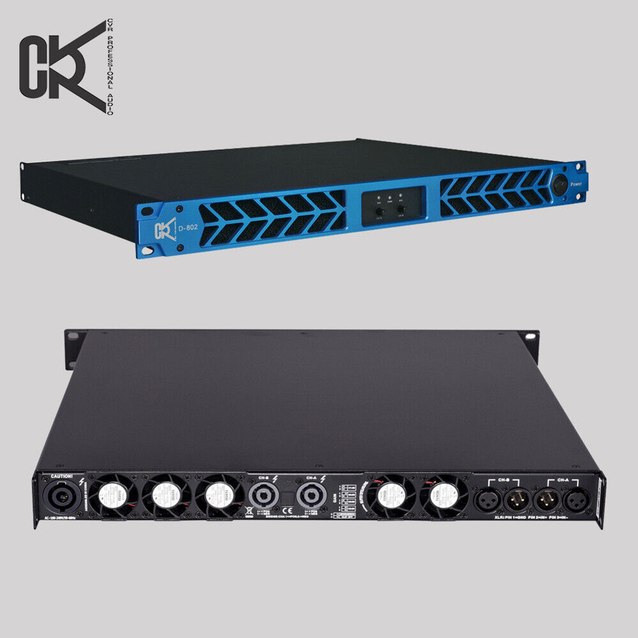 CVR AUDIO D-802 BLUE PROFESSIONAL POWER AMPLIFIER 1 SPACE 800 WATTS X 2 ...