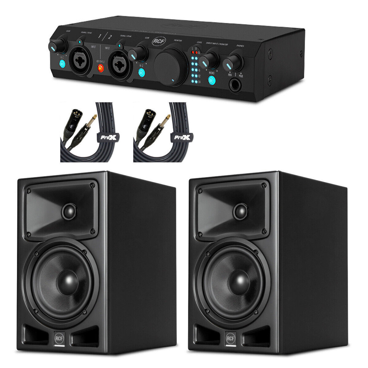 RCF 2X AYRA PRO8 8" ACTIVE STUDIO MONITOR W/ RCF TRK PRO2 USB AUDIO ...