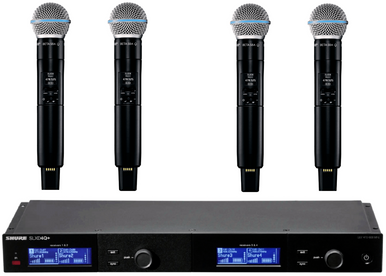 Shure SLXD4Q+ 4-Channel Digital Wireless Receiver + 4x Shure SLXD2/SM58 ...