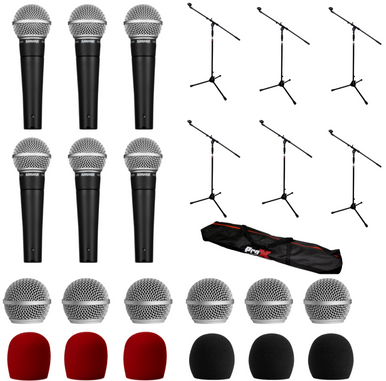 6x Shure SM58-LC High-Quality Mic+Grille+Standes+Carrying Bag+sponges ...