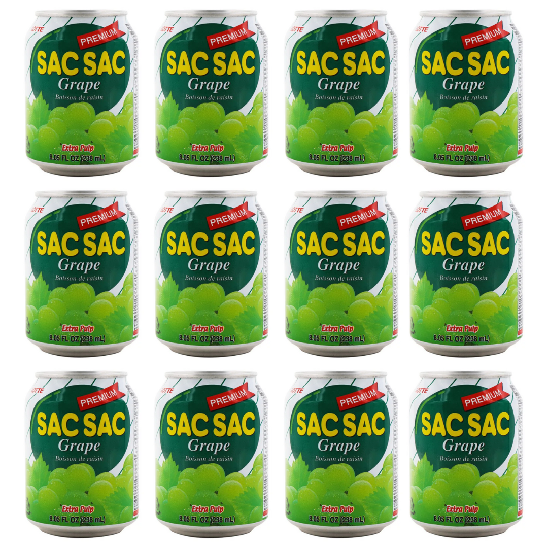 Lotte Sac Sac - Grape, 238 mL Cans (12 Pack)