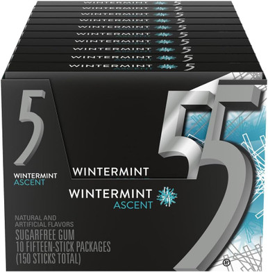 5 Gum Wintermint Ascent Sugar-Free, 15 Sticks (10 Pack)