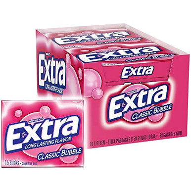 Extra Classic Bubble Sugar-Free Gum, 15 Sticks (10 Pack)