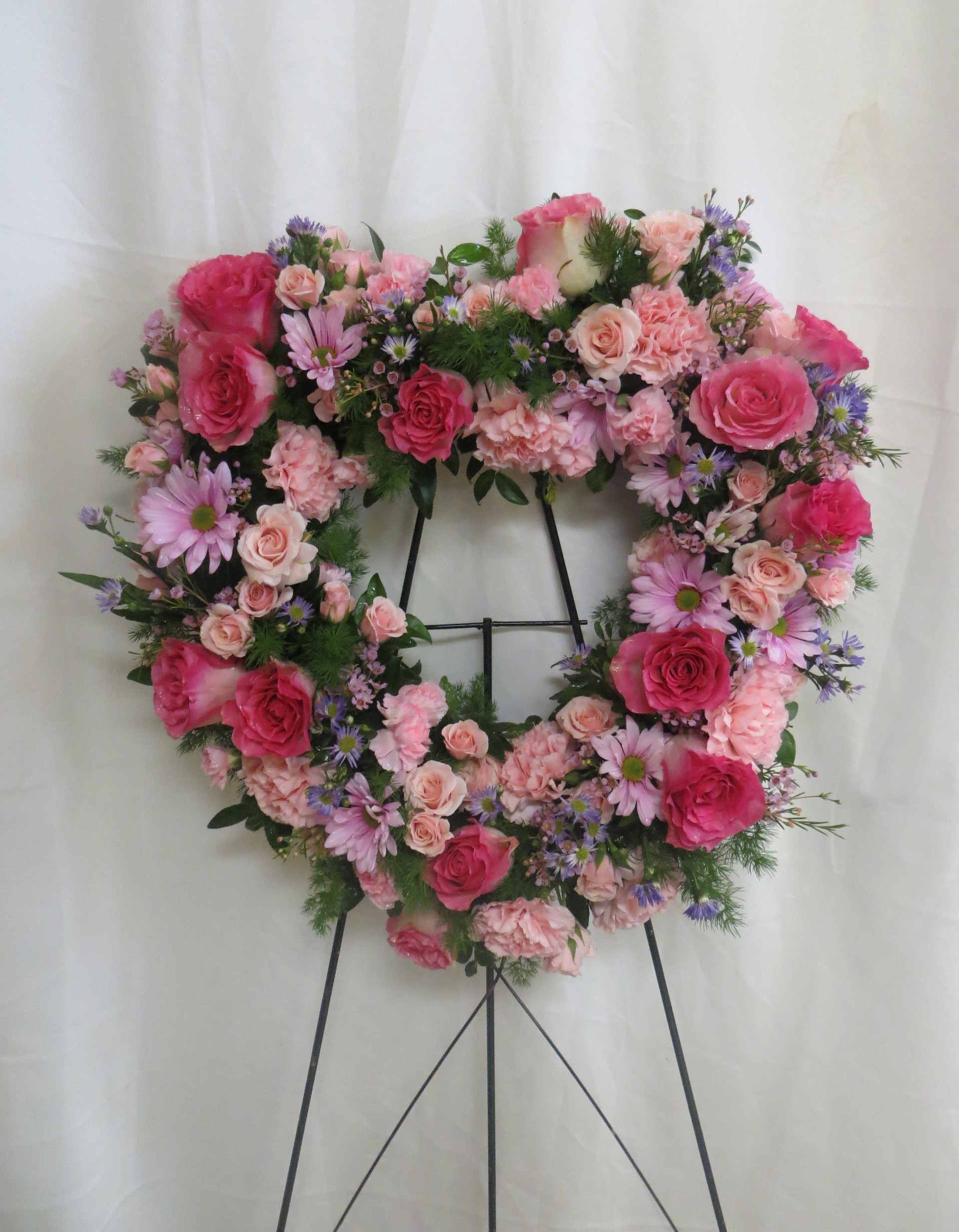 Garden of Roses Pink Shaped Open Heart of Funeral Flowers