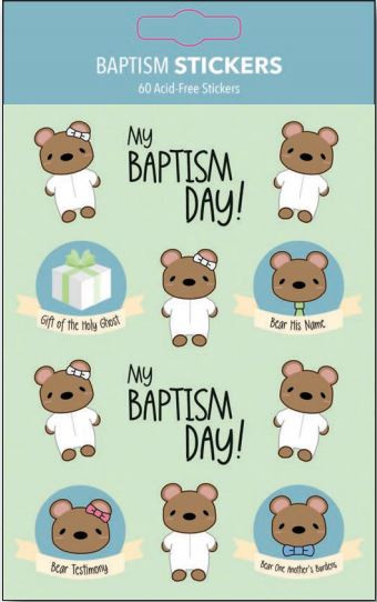Baptism Bear Stickers (Pack of 60 x 1") * - Cardston Book Shop