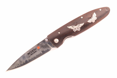 Limited Edition SN 001 Butterfly Inlay 4.3" Ebony Handle Damascus Blade ...
