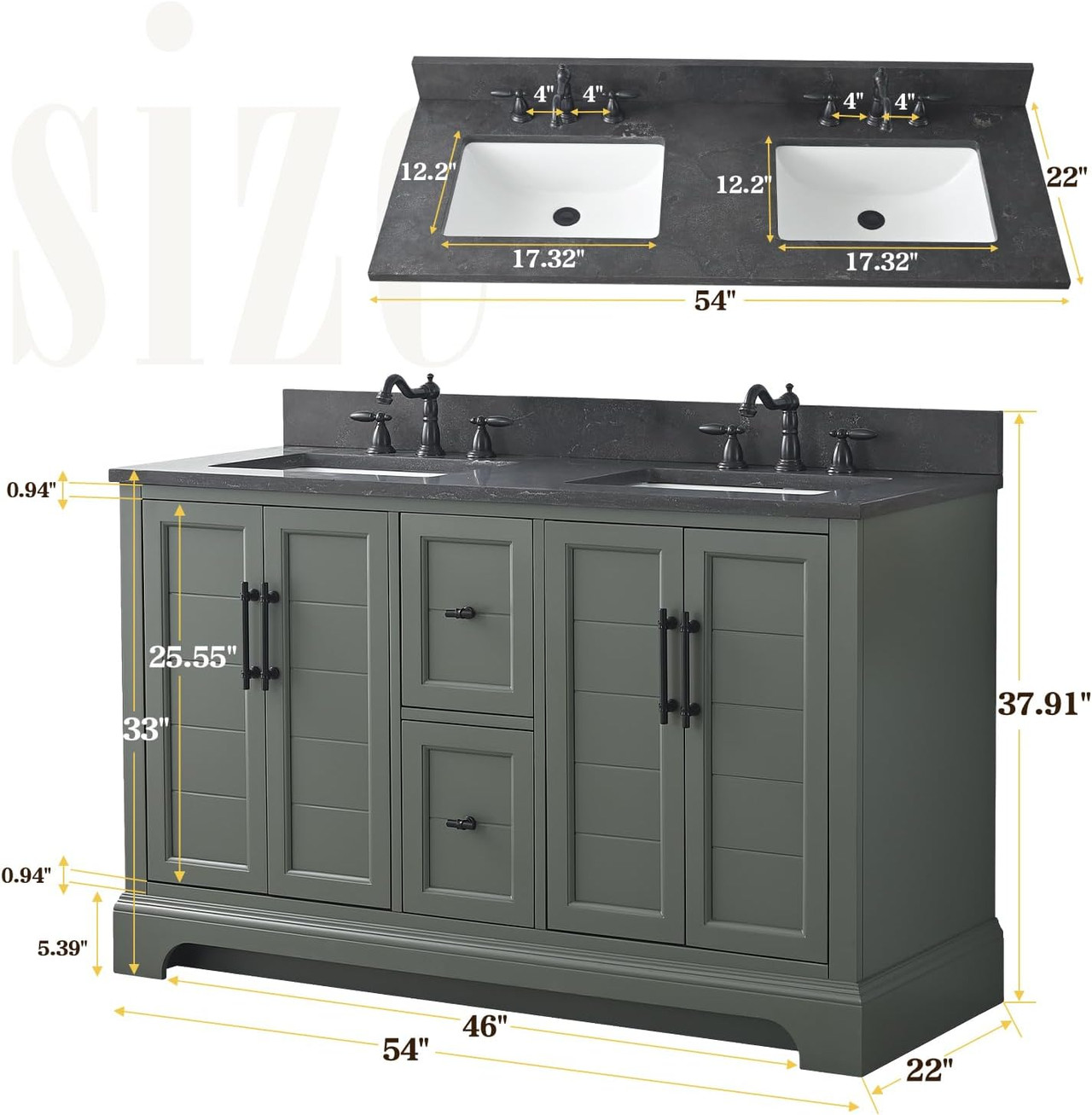 Vanity Art VA5054-W White 54 Inch Bathroom Vanity with two Bowl ...