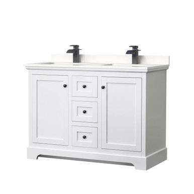 Wyndham Avery 48 Inch Double Bathroom Vanity in White, White Quartz ...
