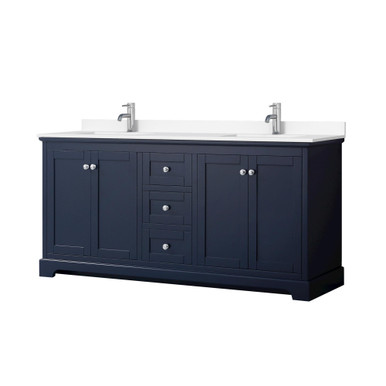 Wyndham Avery 72 Inch Double Bathroom Vanity in Dark Blue, White ...