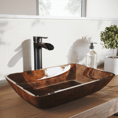Vigo 18" Rectangular Russet Glass Vessel Bathroom Sink Set With Niko ...