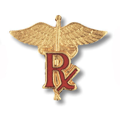 Prestige Medical 1035 Emblem Pin RX on Caduceus GreenScrubs.com