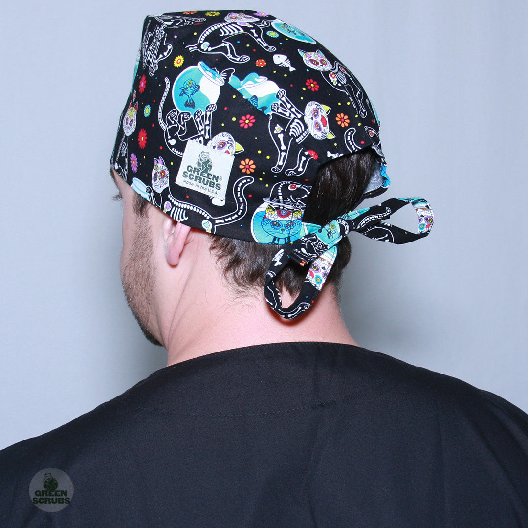Green Scrubs - Tie Bonnet Scrub Hat with Terry - Dia De Los Muertos ...