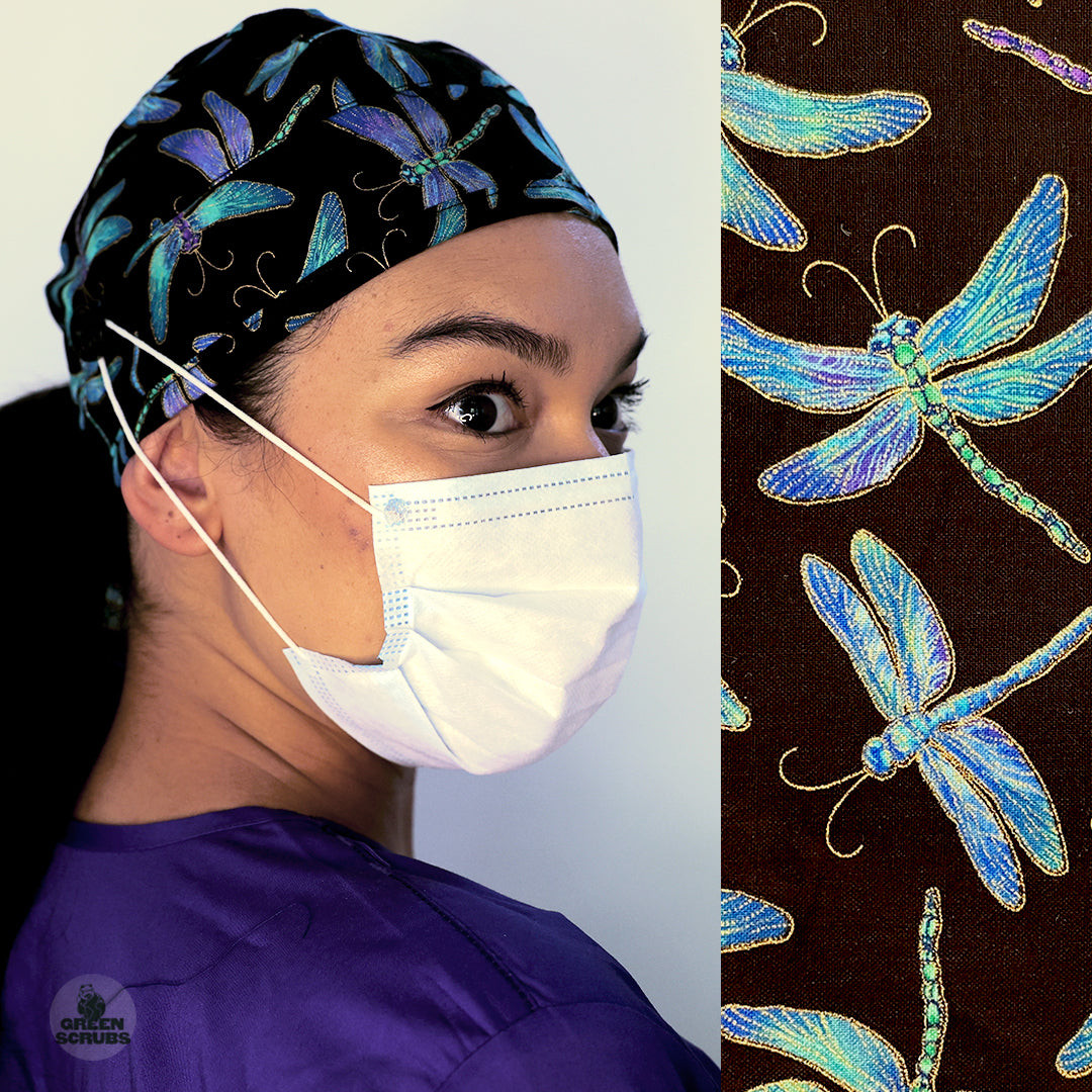 Dragonflies Black Sky Skull Scrub Cap Surgical Scrub Hats by Green ...