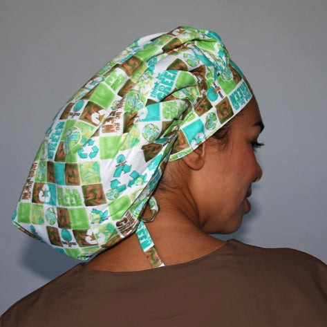 Finger Prints Tie Bonnet Scrub Hats by Green Scrubs