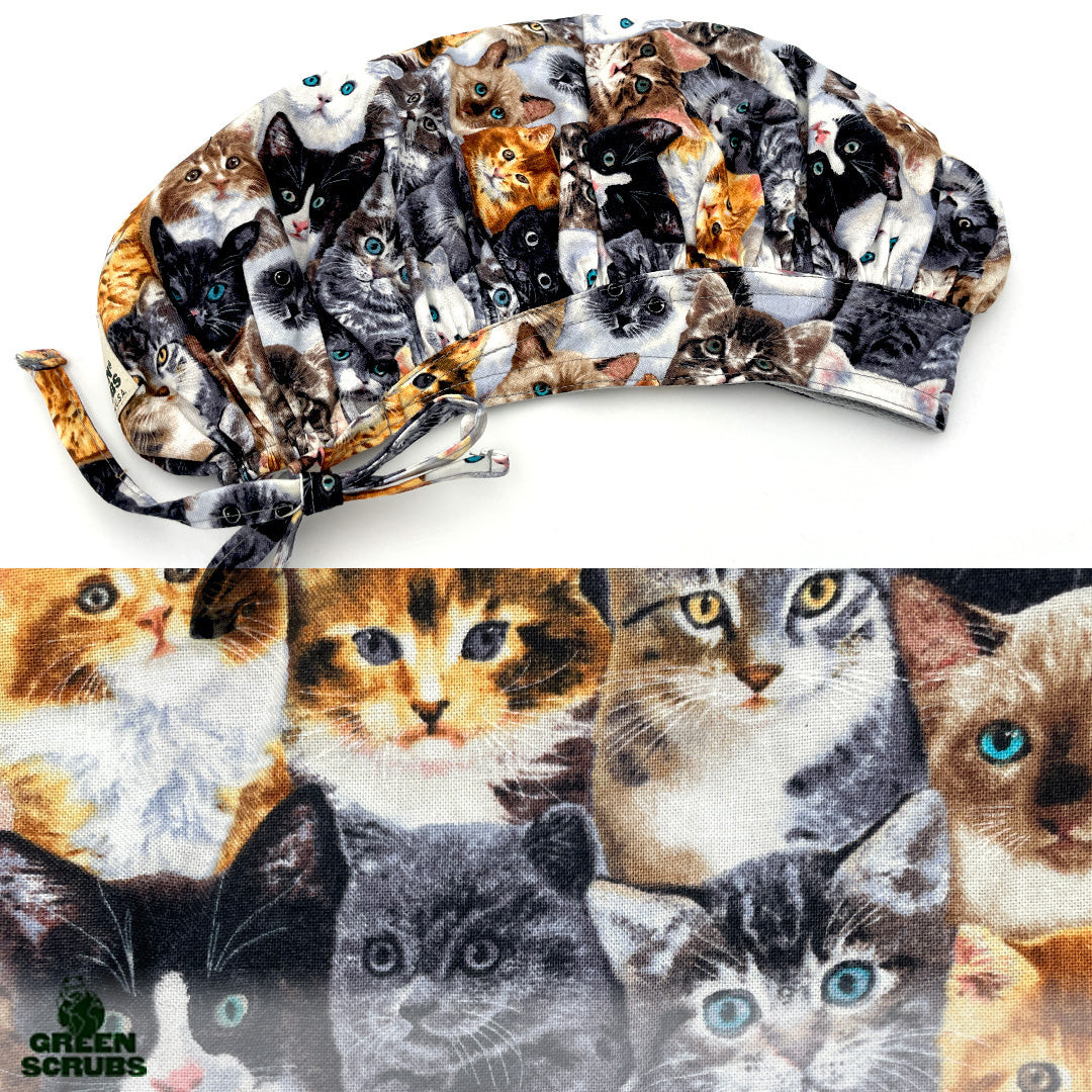 Paint Splatter Cats Tie Bouffant Hat Green Scrubs