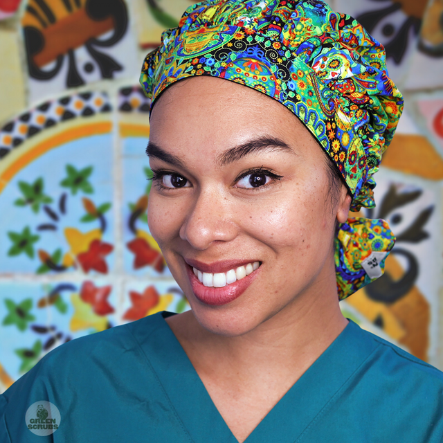 Green Scrubs - Tie Bonnet Scrub Hat with Terry - Stellar Moons - Green ...