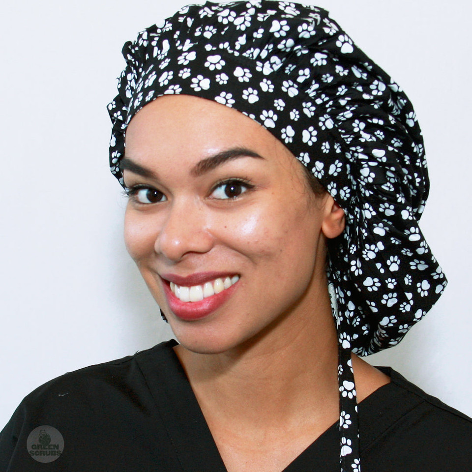 Finger Prints Tie Bonnet Scrub Hats by Green Scrubs