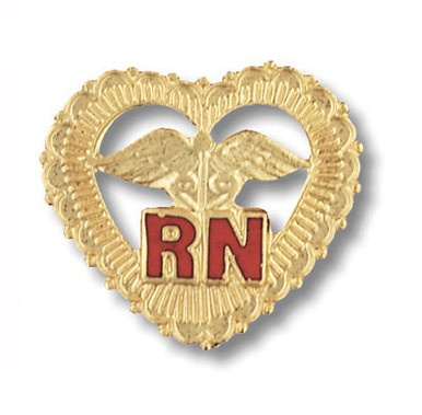 Prestige Medical 1011 Emblem Pin RN Heart GreenScrubs.com