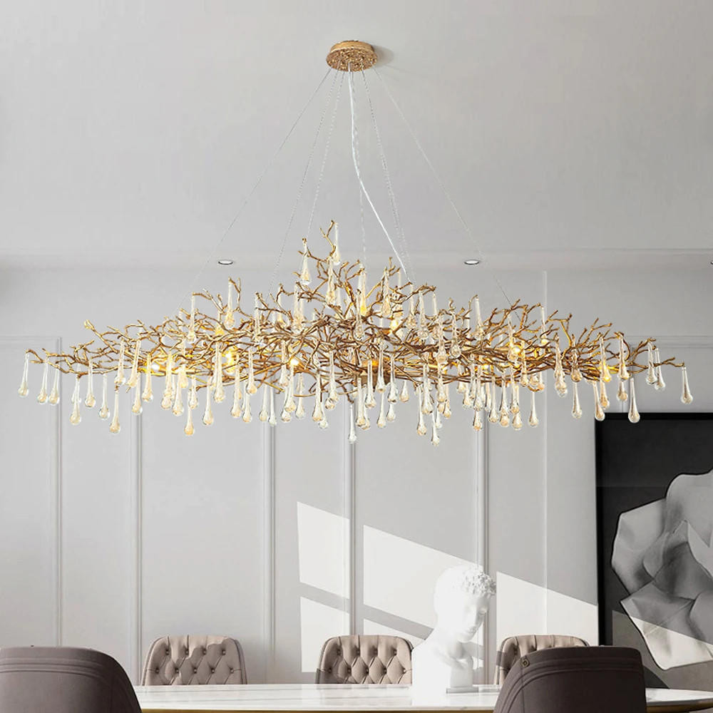 Madelena Crystal Droplet Gold Tree Branch Chandelier - A Chandelier ...