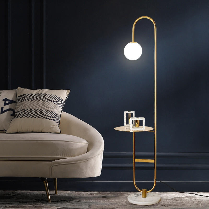 Agello Floor Lamp Shelf With Table - Gold Floor Lamps With Marble Base ...