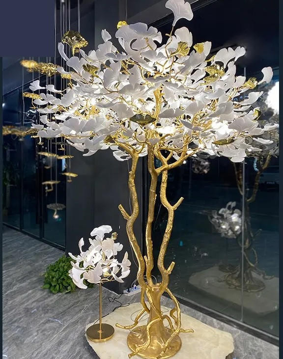 Sapphira: Opulent Gold Branch Tree Floor Lamp - Adorned with White ...