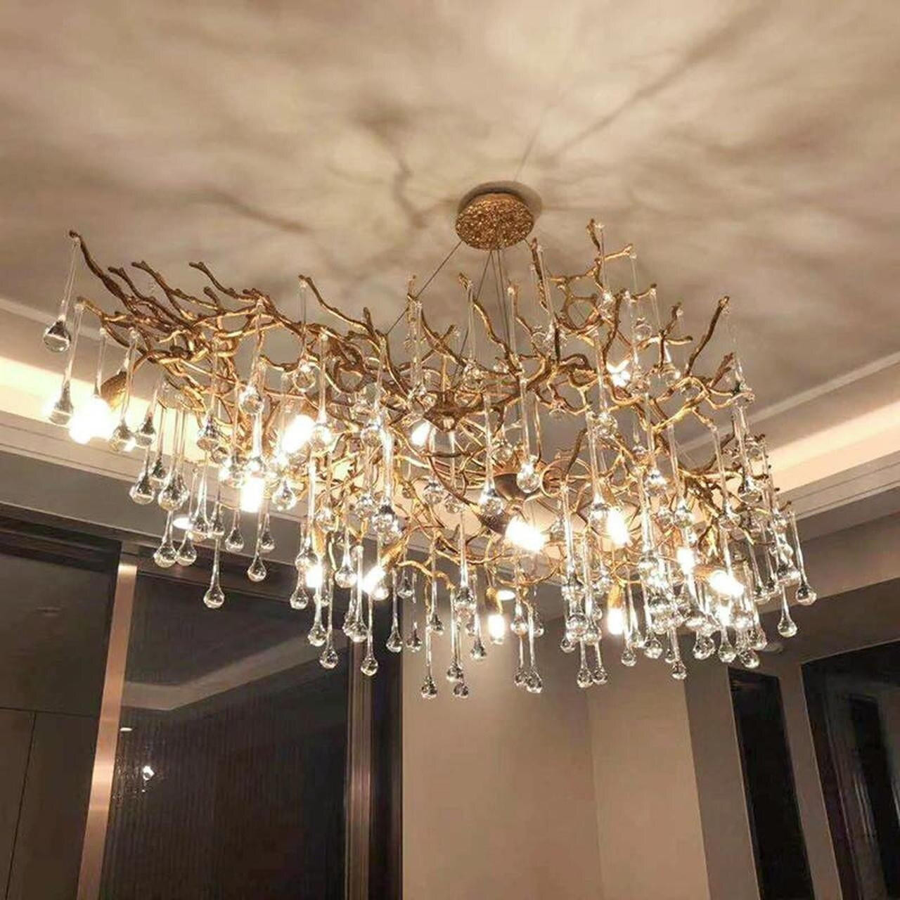 Madelena Crystal Droplet Gold Tree Branch Chandelier - A Chandelier ...