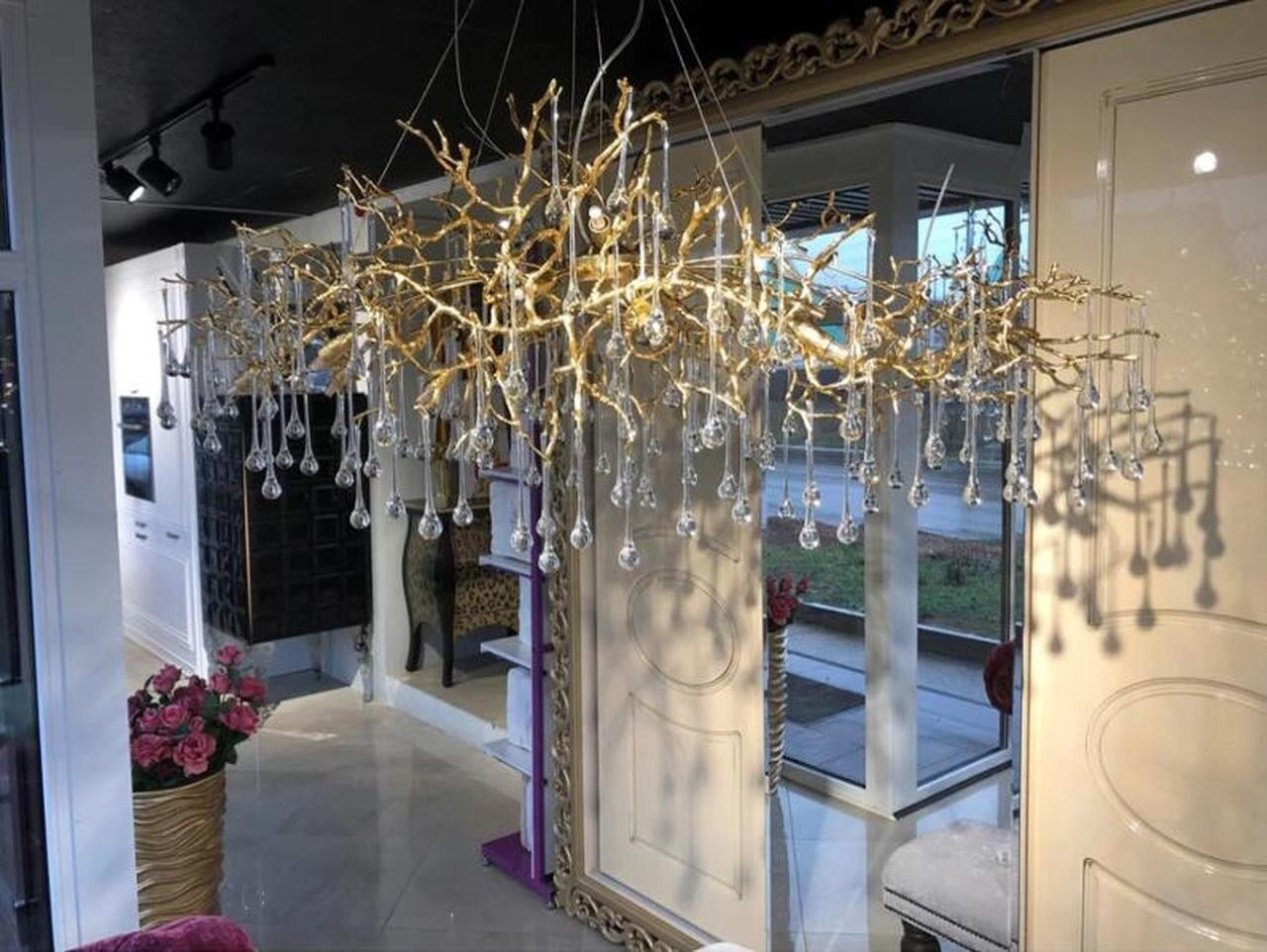Madelena Crystal Droplet Gold Tree Branch Chandelier - A Chandelier ...