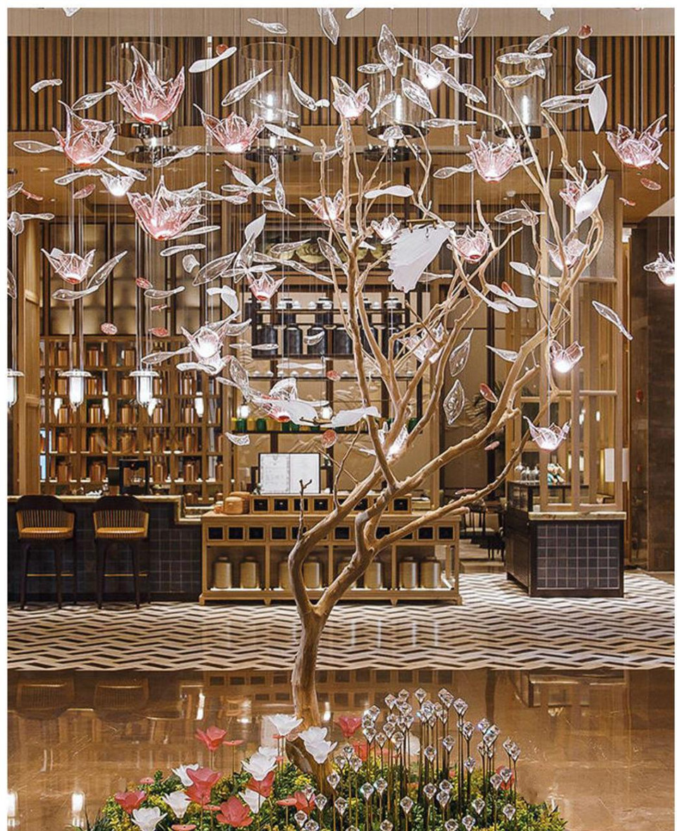 Floria: Pink Hanging Glass Flower Tree Sculpture - Hotel Lobby Decor ...