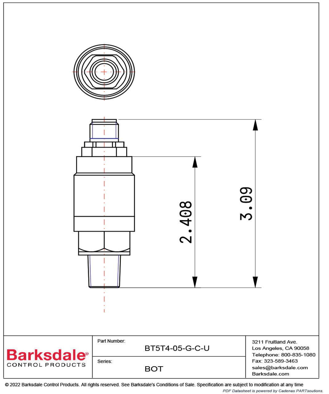 BARKSDALE BoT Pressure Transducer 0-150 PSI (0-10 BAR) BT5-T4-05G-C-U - FLW, Inc.