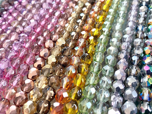 7mm Assorted Color Czech Glass Fire Polish Faceted Rounds, 8" Strand