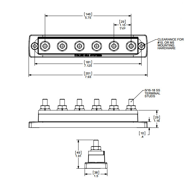 Blue Sea MaxiBus Amp Electrical Bus Bar, 6 Stud