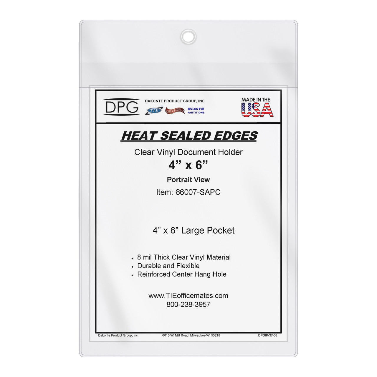4X6 Vinyl Document Sleeve Holder with Hang Hole