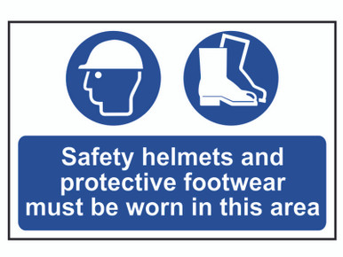 Scan Safety Helmets & Footwear To Be Worn - PVC Sign 600 x 400mm - Signet