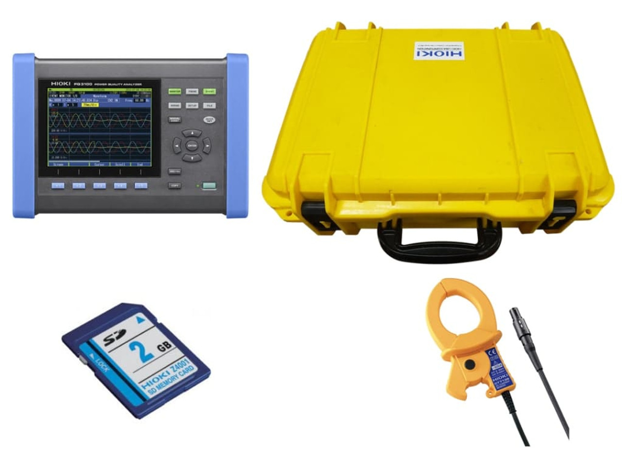 Hioki PQ3100-01/600 Power Quality Analyzer Includes: PQ3100, 2-CT7136 (600A) sensors, L1000-05 ...