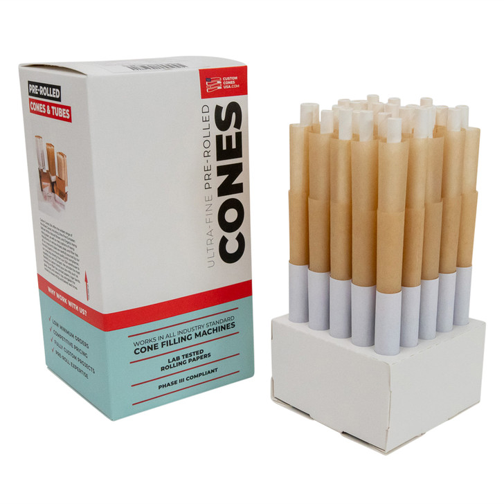 109mm Pre-Rolled Cone Natural Brown Paper with Glass Tip (9mm x 30mm ...