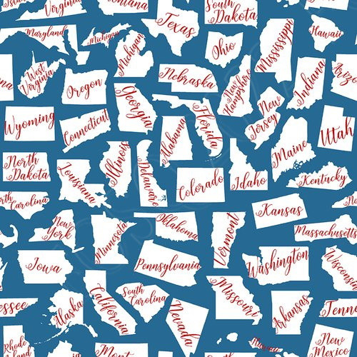 State Silhouettes and Names on Blue Fabric - 115-70 - One Nation ...