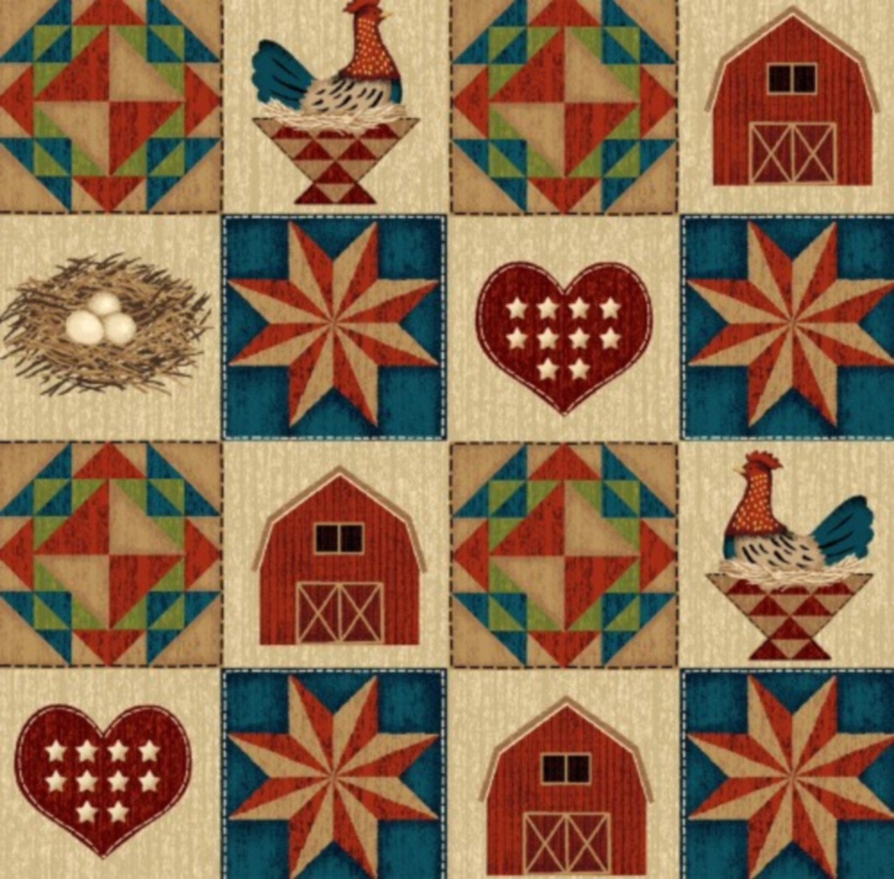 FARM TILES WITH BLOCKS, BARNS, CHICKENS, NESTS, ETC. FABRIC - 35300 ...