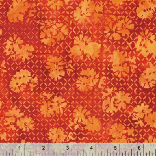 Floral Fence on Mandarin Orange Hand Made Batik Fabric - 2343Q-X ...