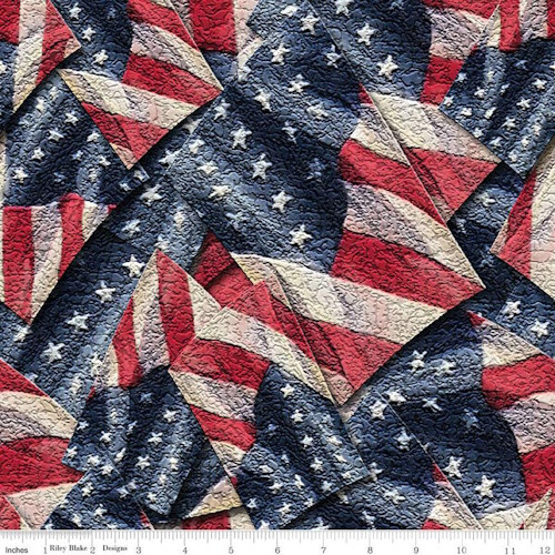 'Coming Home' Tossed American Flags 108" Wide Backing - WB14434-Multi ...