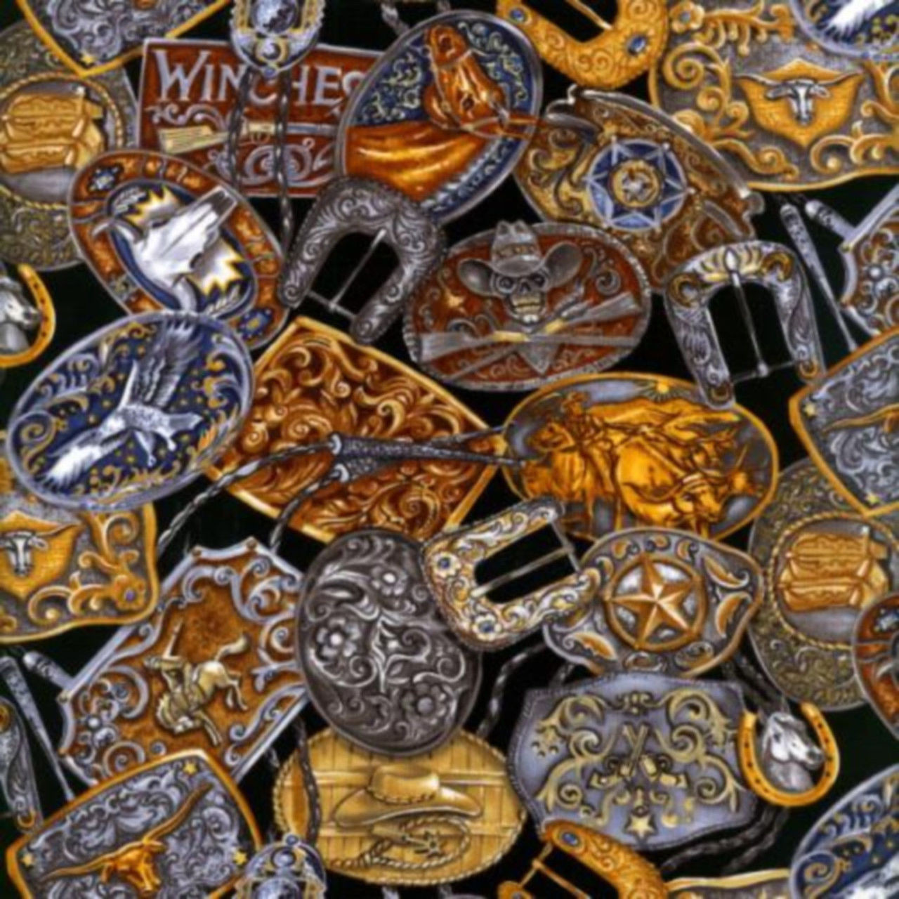 ASSORTED WESTERN BELT BUCKLES ON BLACK FABRIC - BTR6818 Black - Cowboy Up