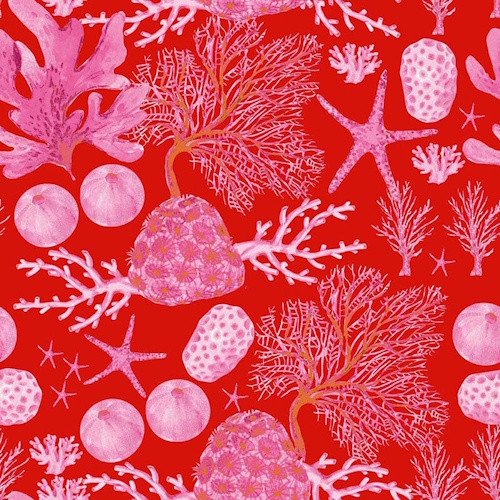 Shell Reef - Red Fabric - RBS-SS4902-06 - Seaside Swim - RB Studios