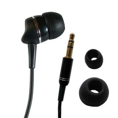 1-BUD-Gold Single-Ear Stereo Black Earbud w 3 eartip sizes for best fit