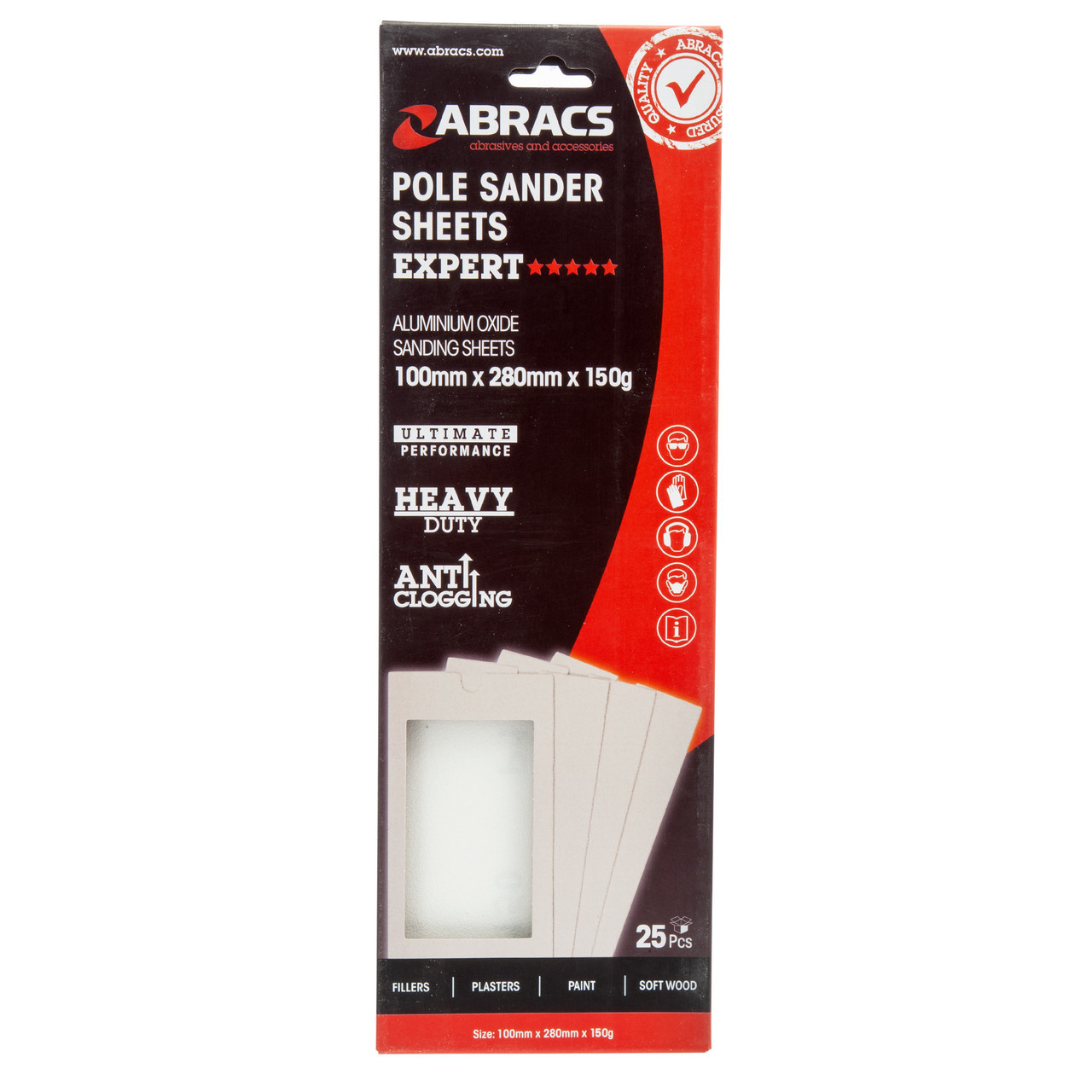 Abracs ABPS150 Pole Sander Sheets 150 Grit 100mm x 280mm (25 Pack)