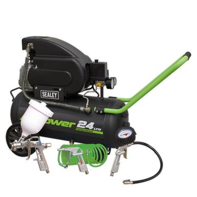Air Compressor 24L Direct Drive 2hp with 4pc Air Accessory Kit (SAC2420EPK)
