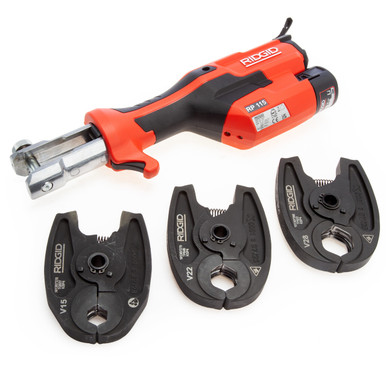 Ridgid RP 115 Micro Press Tool Kit with V15-22-28 Jaws, 12V Battery ...