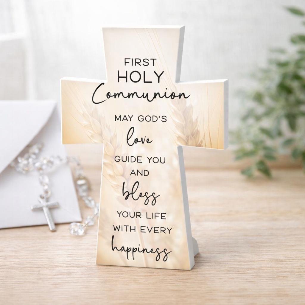 First Holy Communion Ceramic Cross Gift | Standing Keepsake 10cm Australia