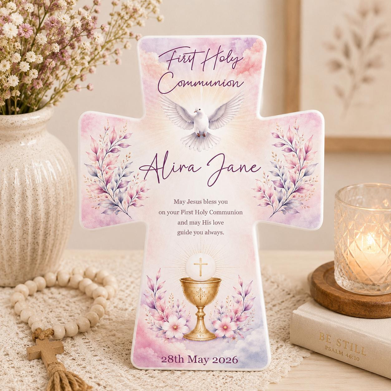 Personalised First Holy Communion Cross Plaque Australia