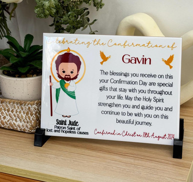 Personalised Confirmation Plaque with Patron Saint – Engraved Catholic Gift