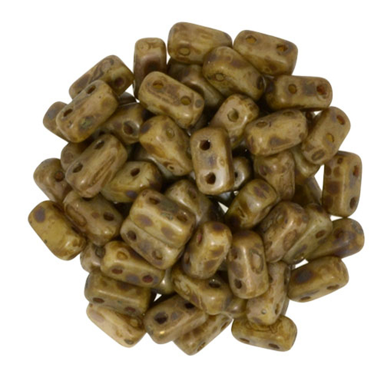 2-Hole Brick Beads CzechMates OPAQUE LT BEIGE COPPER PICASSO