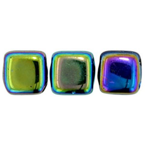 2-Hole TILE Beads 6mm CzechMates JET DOUBLE SIDED AB